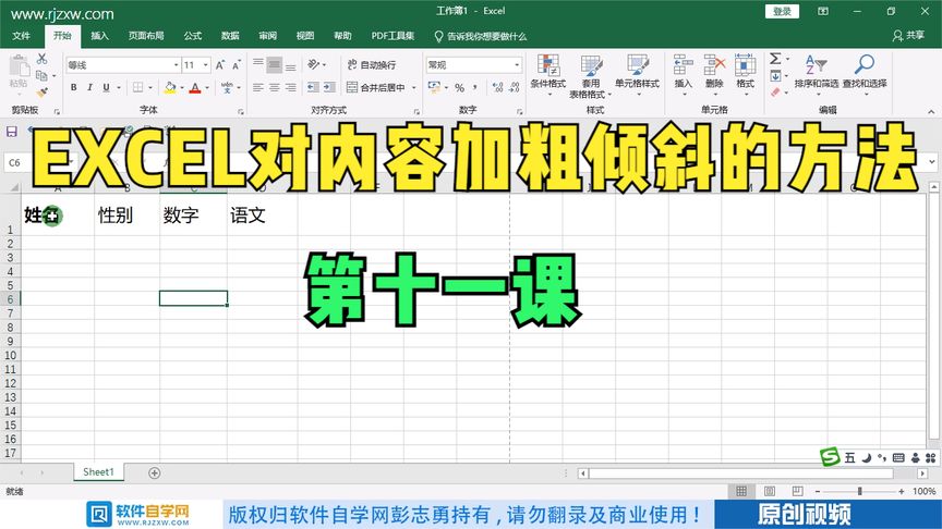 EXCEL对内容加粗倾斜的方法