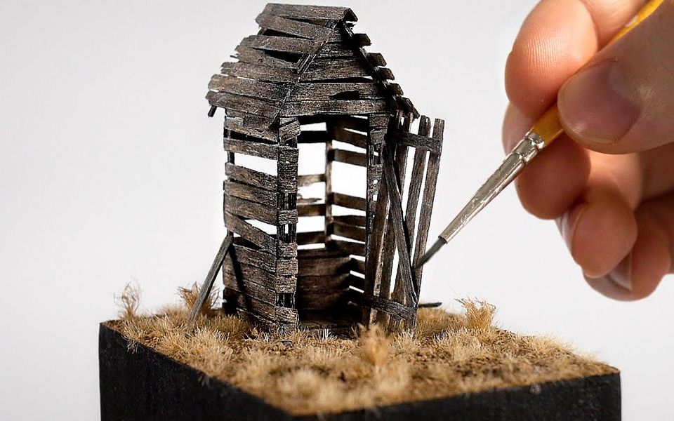 手工制作沙漠废弃厕所 微缩立体模型