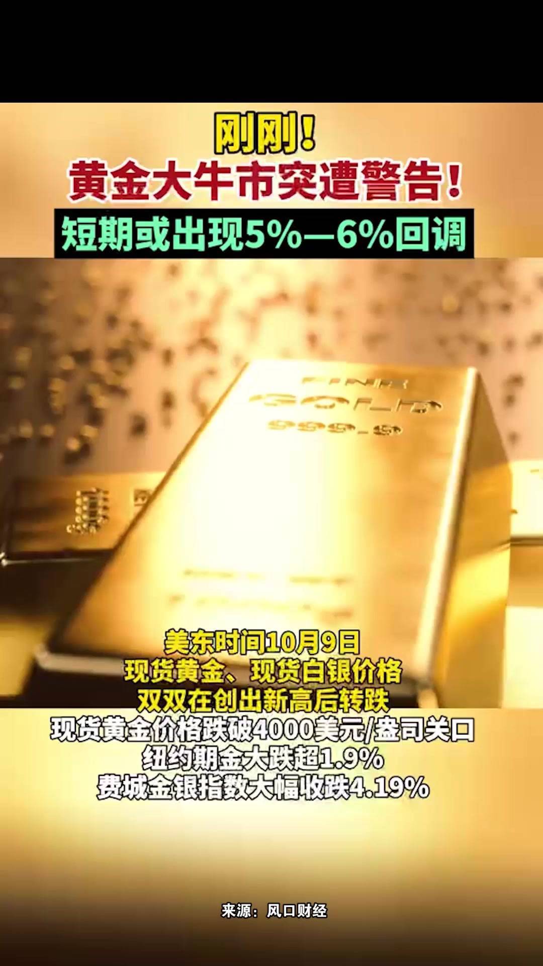 黄金大牛市突遭警告,短期或出现5%—6%回调