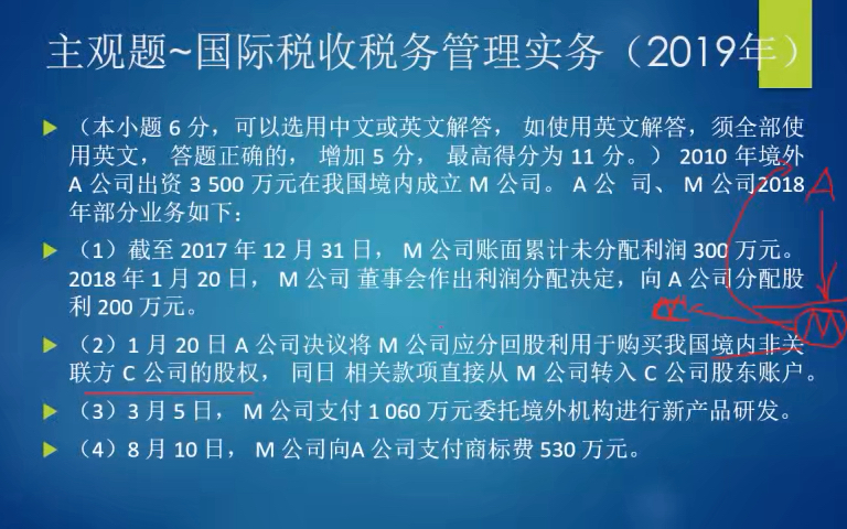 C P A税法历年真题～主观题国际税收实务二