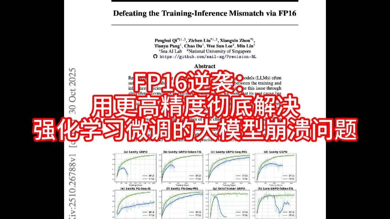 FP16逆袭:用更高精度彻底解决强化学习微调的大模型崩溃问题