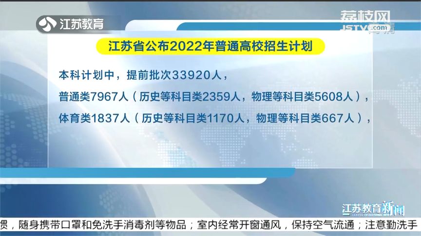 江苏省公布2022年普通高校招生计划