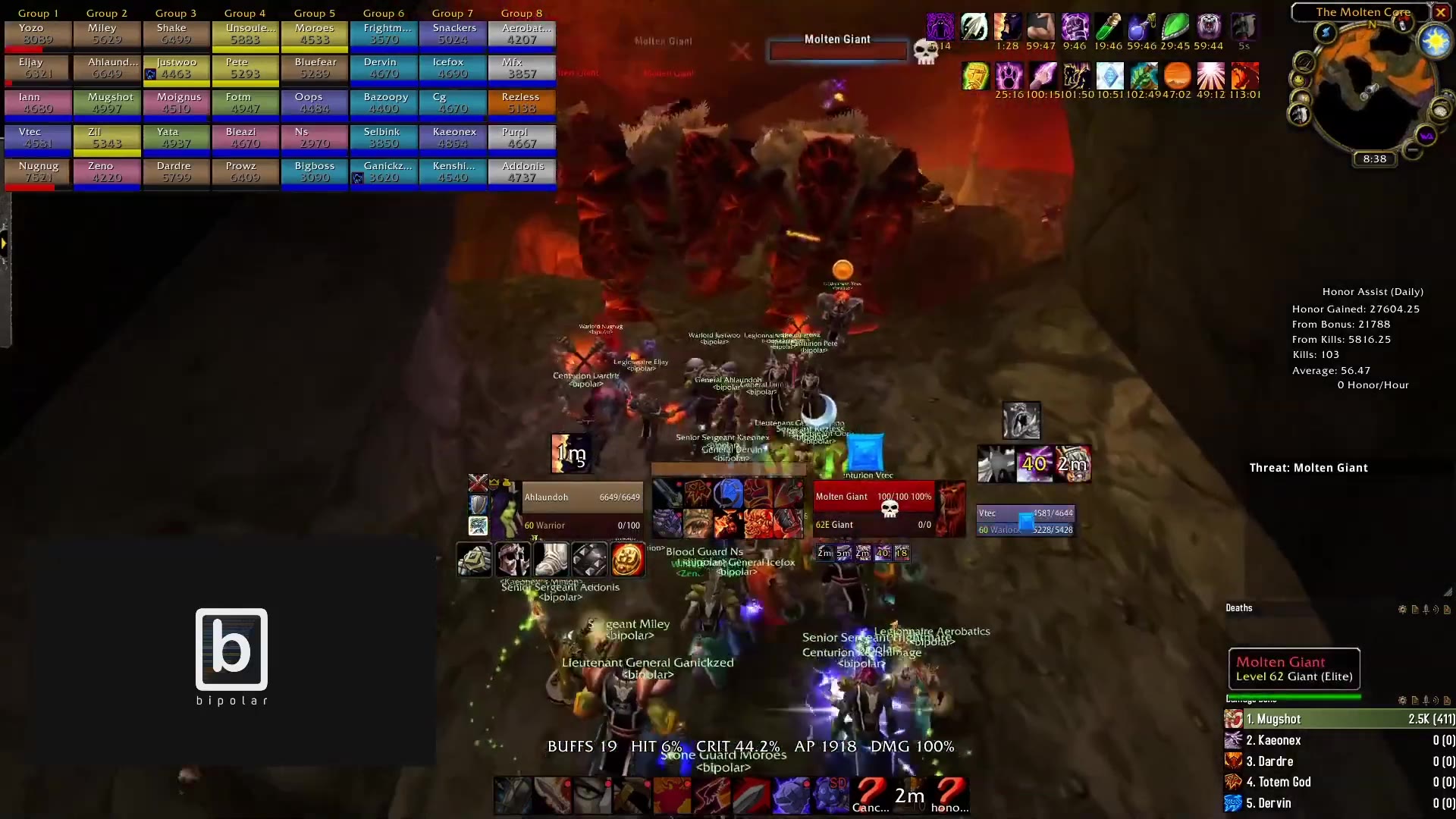 魔兽世界怀旧服 目前世界第一狂暴战 1月15日MC 全程伤害1486.7 DPS