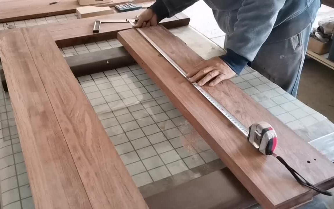 实木书桌制作-,桌面榫卯划线