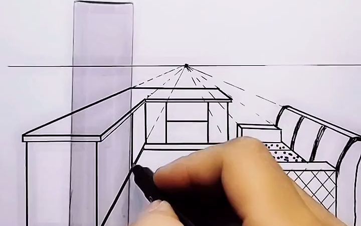 室内手绘 一点透视图原理技巧画法