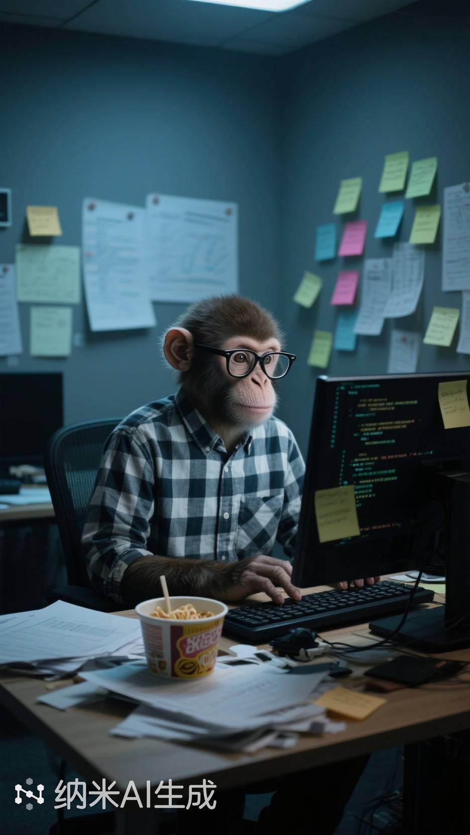 动物:猴程序员熬大夜敲代码,泡面配BUG太真实了 #萌宠