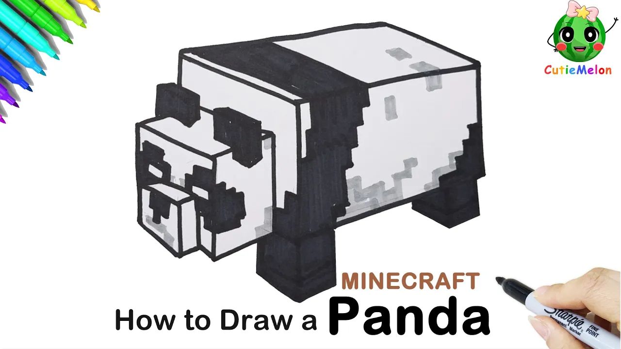 儿童简笔画游戏我的世界-熊猫ߐ�How to Draw A Minecraft Panda!...