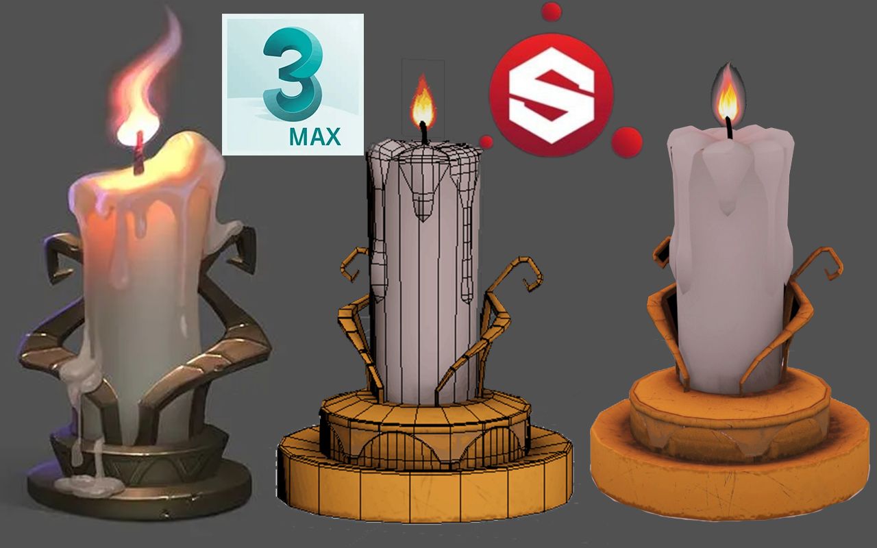 3DMAX蜡烛制作,零基础建模+SP材质绘制简单火焰效果全流程 【...