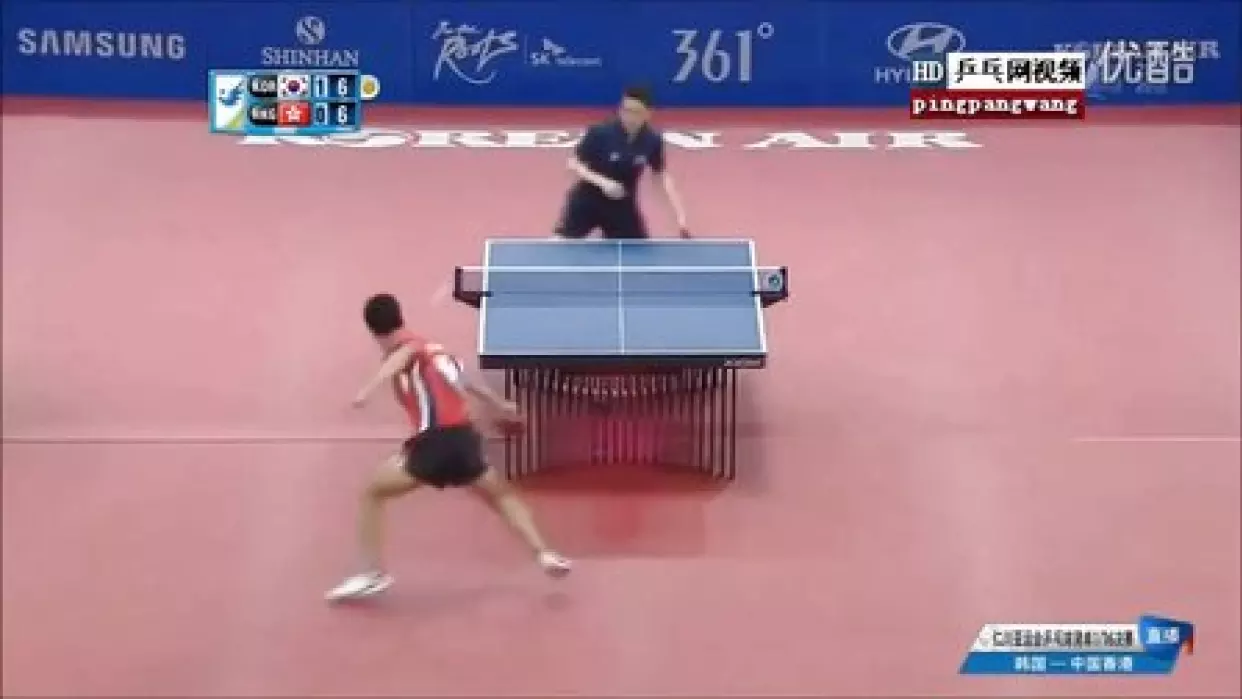 2014仁川亚运会男单16分之1决赛_朱世赫VS江天一_削球乒乓球比赛...