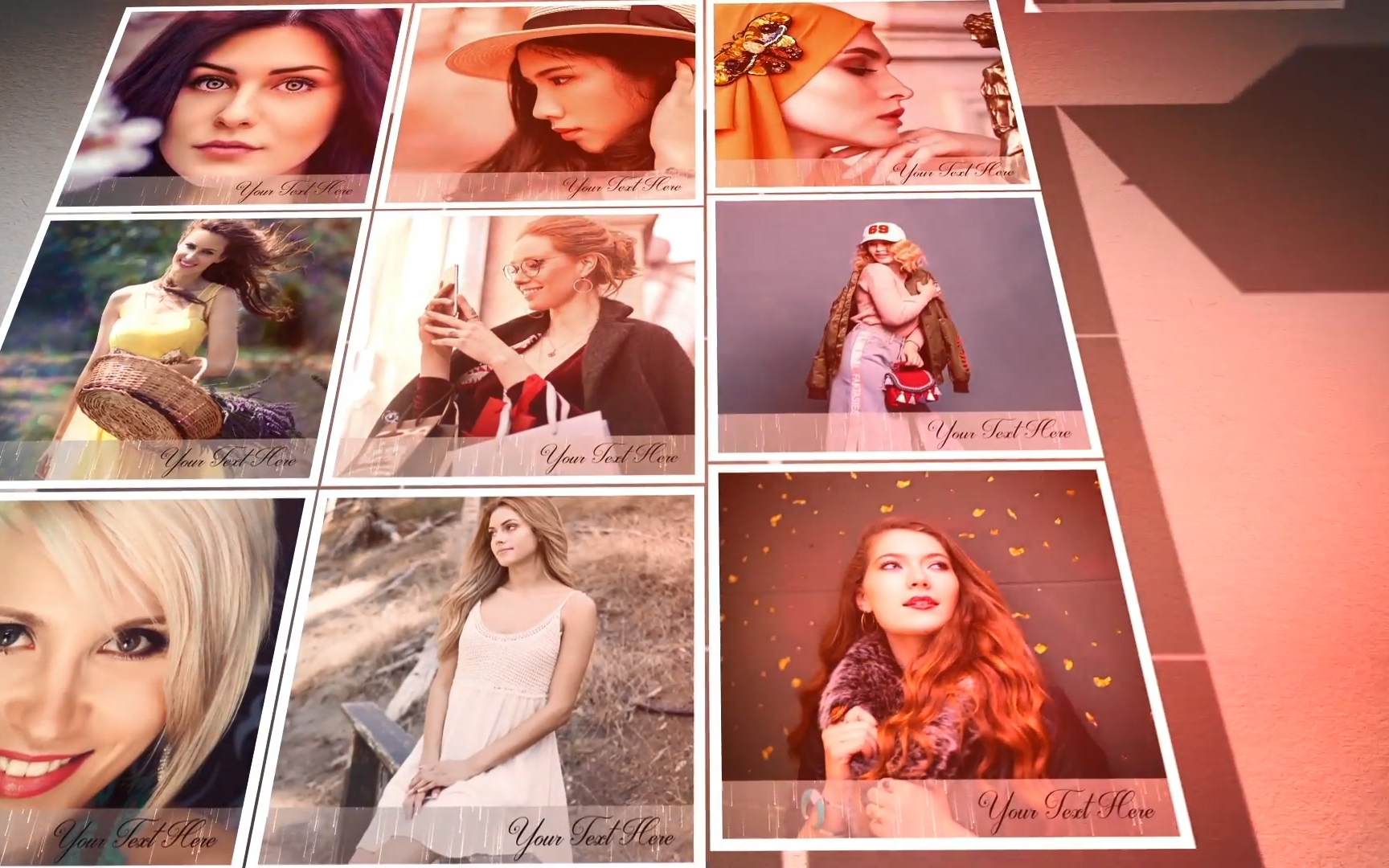 AE模板-图片平铺屏幕的个人或家庭影集照片写真展示旅游风景记录...