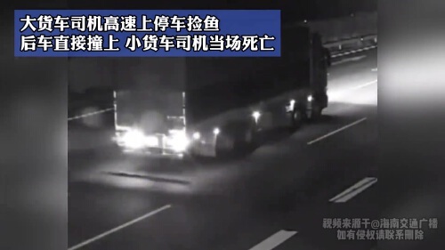 大货车司机高速上停车捡鱼,后车直接撞上,小货车司机当场死亡