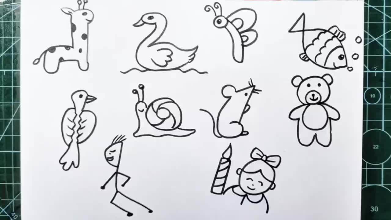 数字简笔画,用数字1到10画动物