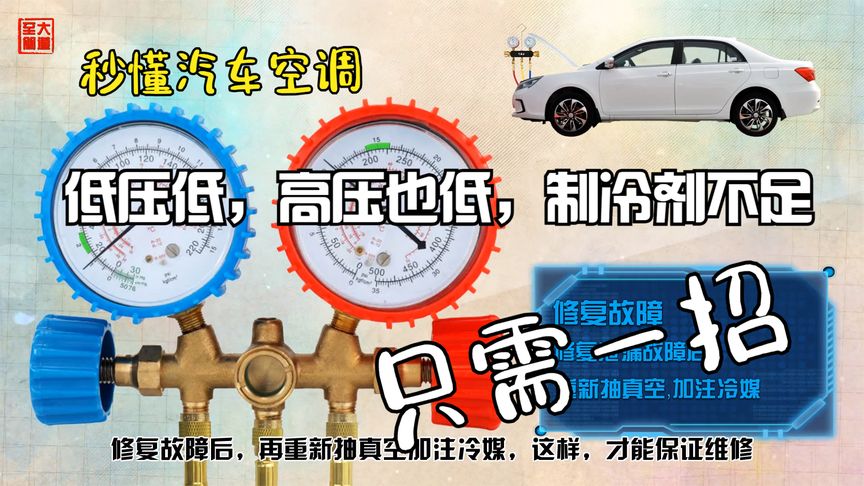 秒懂空调只需一招:低压低,高压也低,制冷剂不足