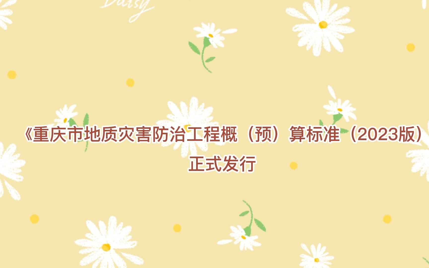 《重庆市地质灾害防治工程概(预)算标准(2023版)》正式发行