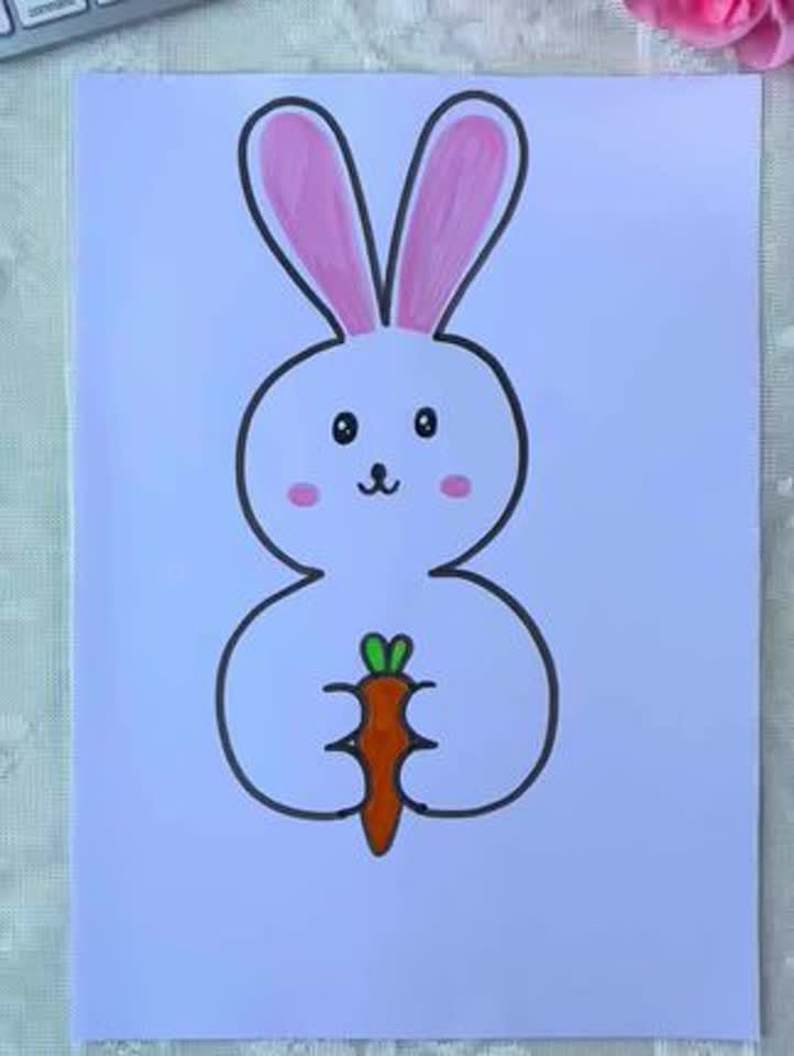 写六个3就可以画可爱的小兔子,非常简单亲子手工简笔画幼儿园手工...