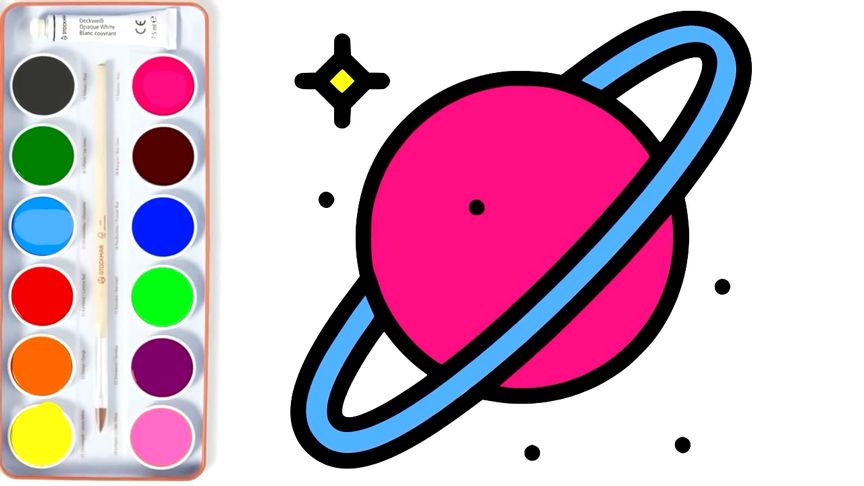 育儿早教学画画,教孩子简笔水彩画外太空闪耀的行星