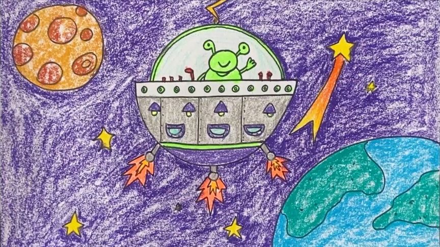 教你如何用半圆形画宇宙飞船 寓教于乐,寓学于乐 儿童画
