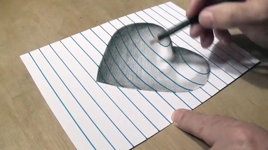 绘画:立体3D爱心效果的绘画,跟我一起来画吧,简单一学就会