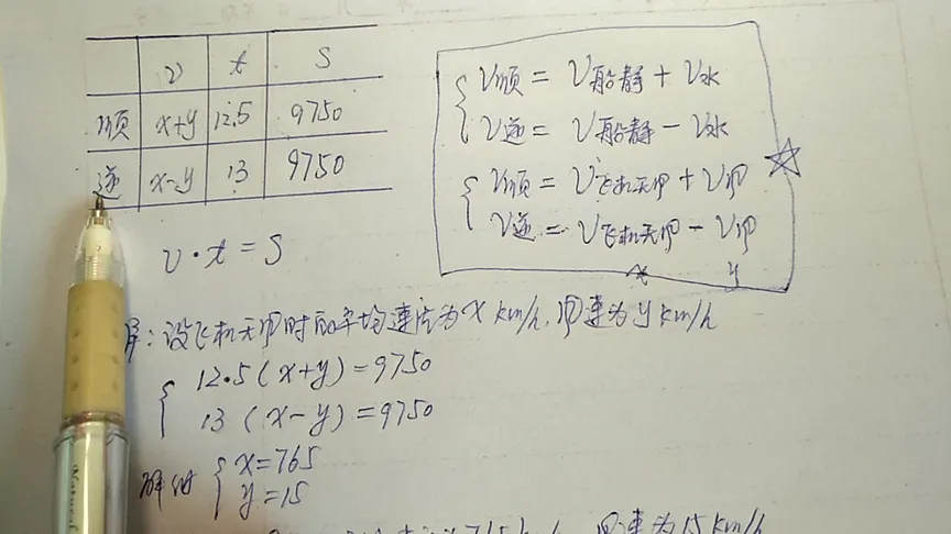 8.45 新授二元一次方程组的应用——课本习题行程问题(顺逆流)