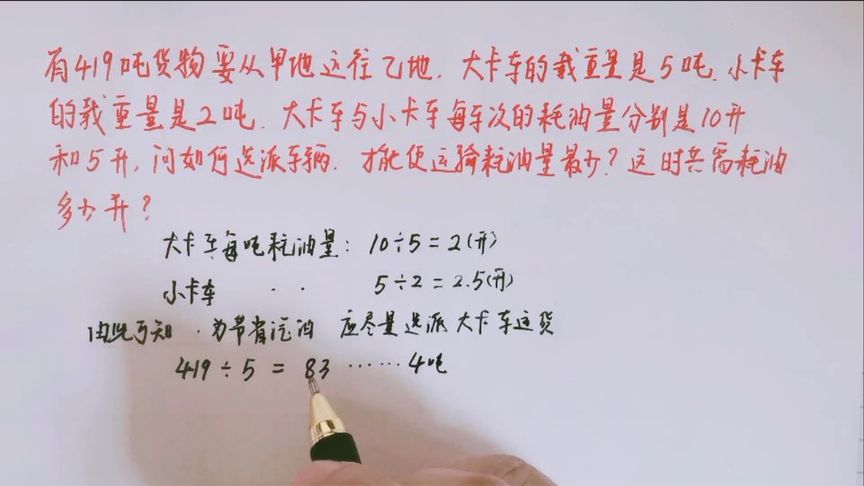 大小卡车每次耗油量分别为10和5,要使油耗最少,如何选派车辆?