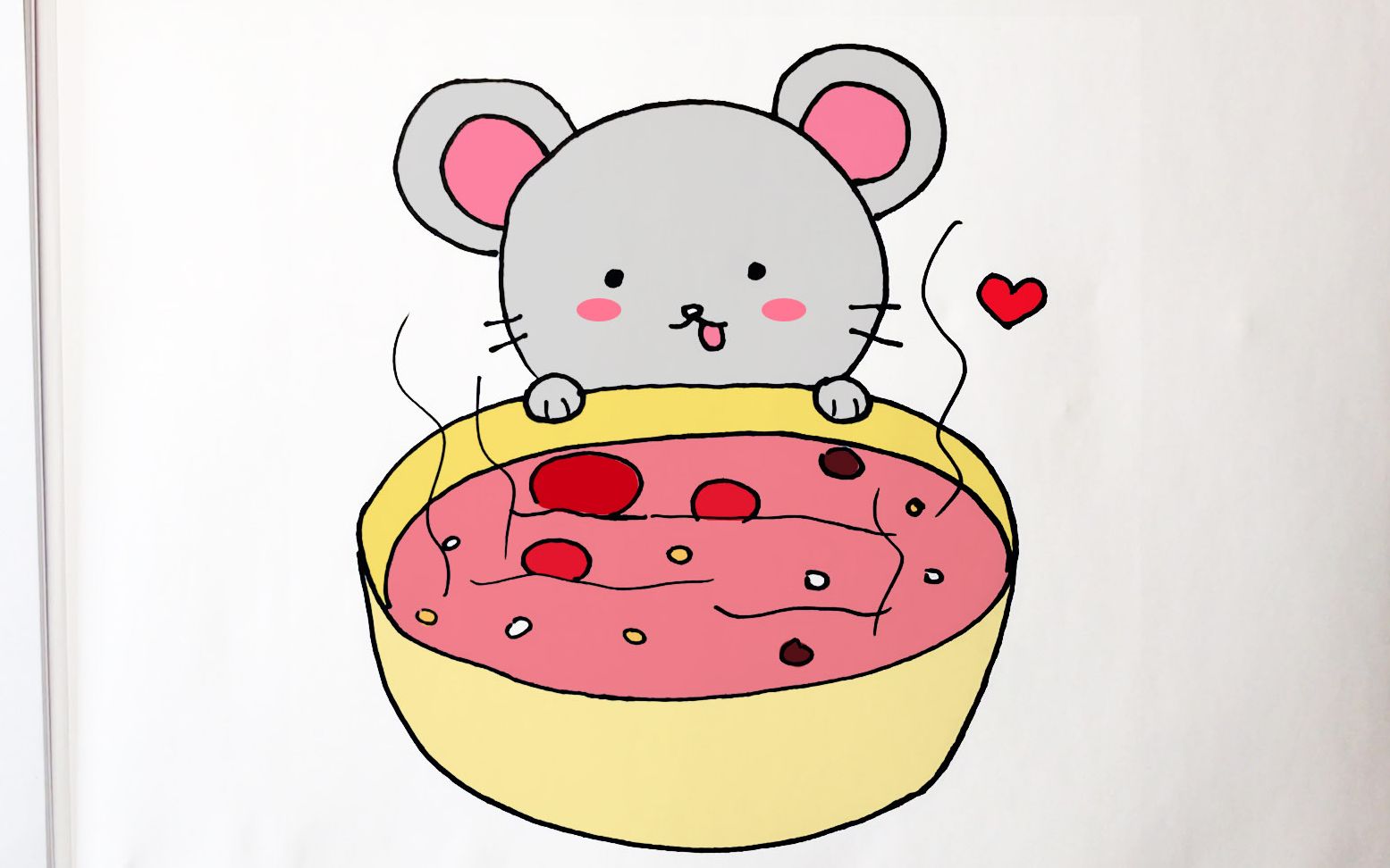 学画可爱的老鼠喝腊八粥简笔画,祝大家腊八节快乐!