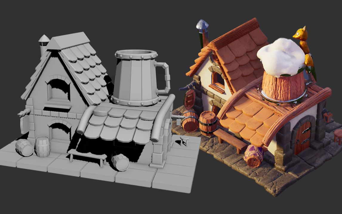 【次世代建模】新手游戏场景啤酒房子模型制作教学,3dmax布线卡线...