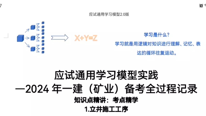 应试通用学习模型实践—2024年一建(矿业)备考全过程记录知识点精讲:...