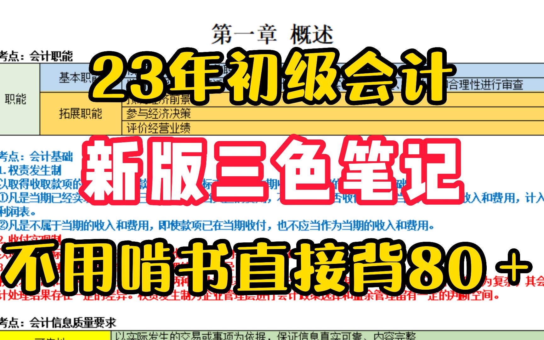 【初级会计】2023年初级会计 全新三色笔记 不用啃书 直接背80+!