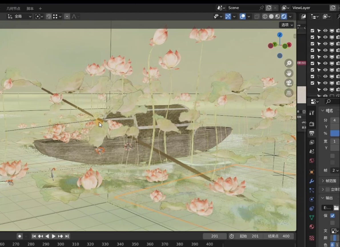 Blender国风三渲二动画|带你走进山水画里