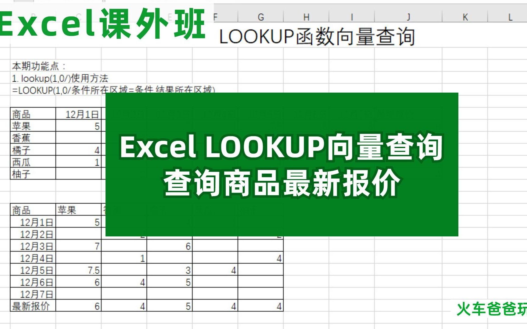 Excel,LOOKUP函数,查找商品一段时间内的最新报价