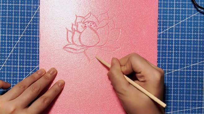 吹塑纸版画单色版画,荷花