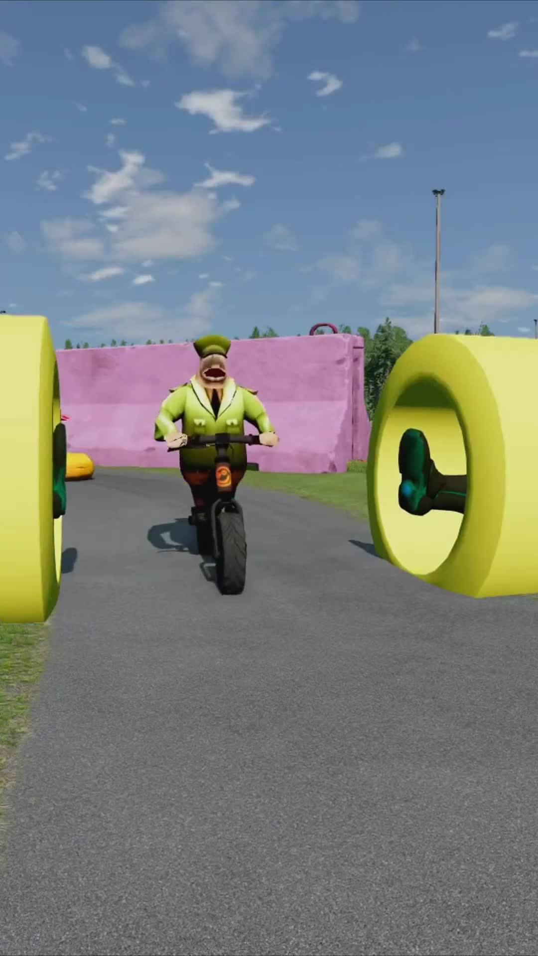 搞笑汽车vs铁人三项护腿 #男生减速带 #车祸模拟器