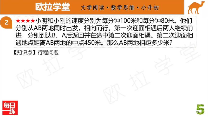 5年级P2(知识点:行程问题)两次相遇,关键是画出三个全程。