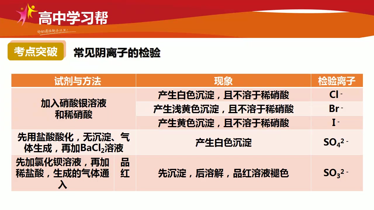 高中化学必修一 离子的检验和推断