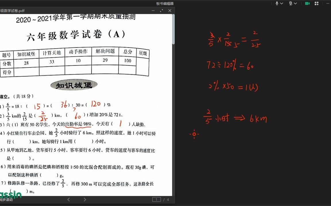 2020--2021六年级(上)期末试卷讲解