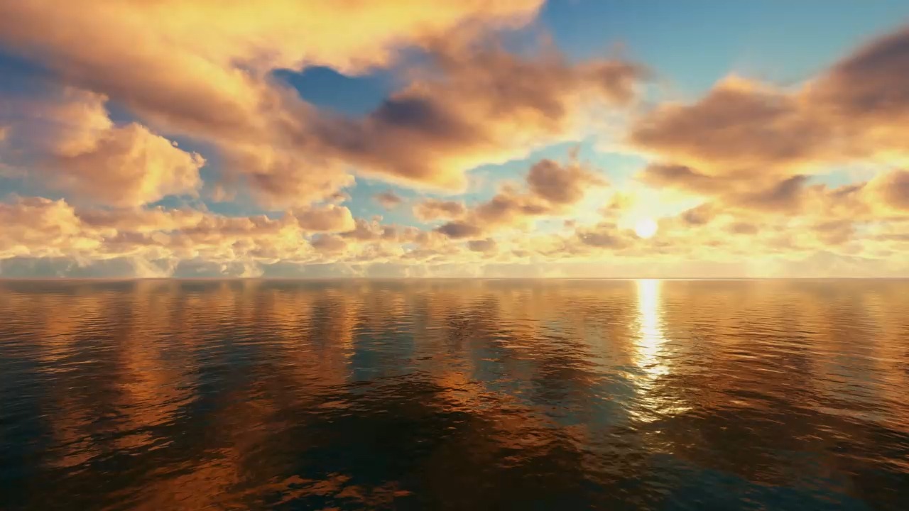 视频素材丨01碧水蓝天海天相连大海白云日出日落晚霞风景