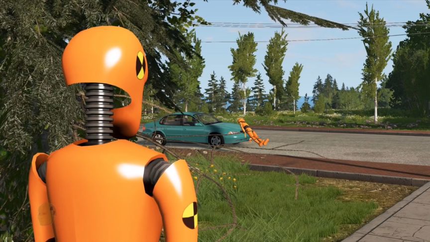 BeamNG:摄像头拍摄到的汽车十字路口撞车画面,模拟车祸