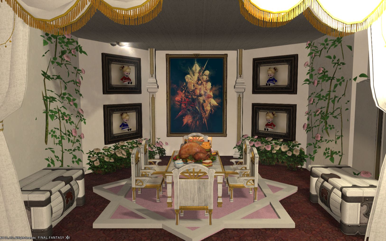 全屋无瑕白(FF14 | 装修 | M房 | 轻现代粉白欧式丨图书角丨落地窗丨...