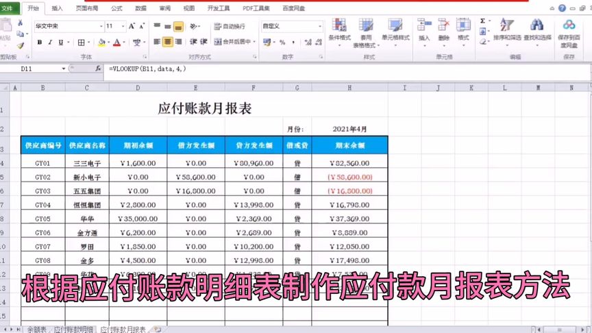 根据应付账款余额表和明细表快速制作应付账款月报表的方法