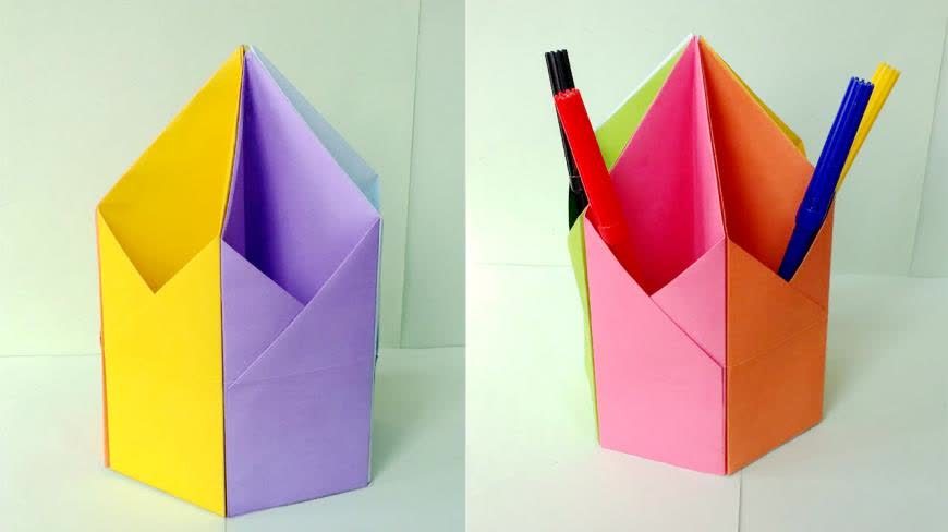 儿童手工作业:简单实用的纸艺笔筒,十分钟能做2个