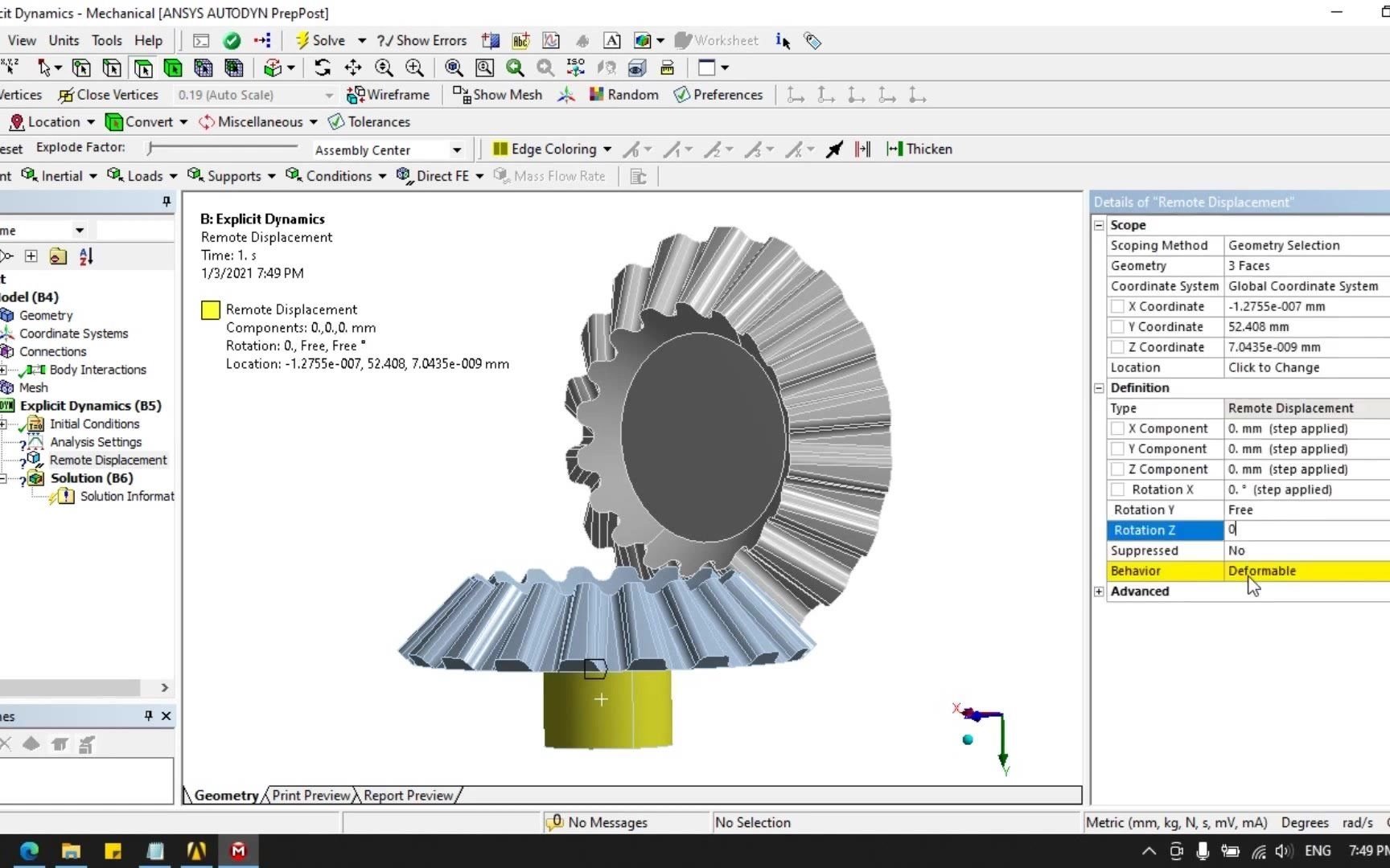 基于ansys workbench的45°锥齿轮显式动力学分析