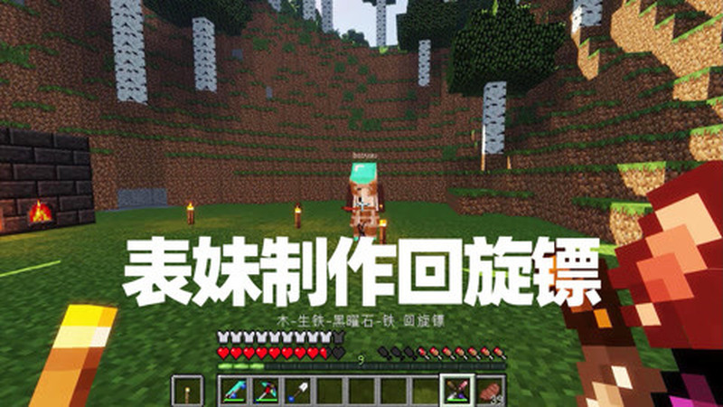 我的世界匠魂联机09表妹做了回旋镖这可是对付苦力怕的必备武器