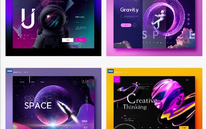 13套太空服梦幻奇幻烟雾幻彩空间星空海报PSD源文件模板设计分层...