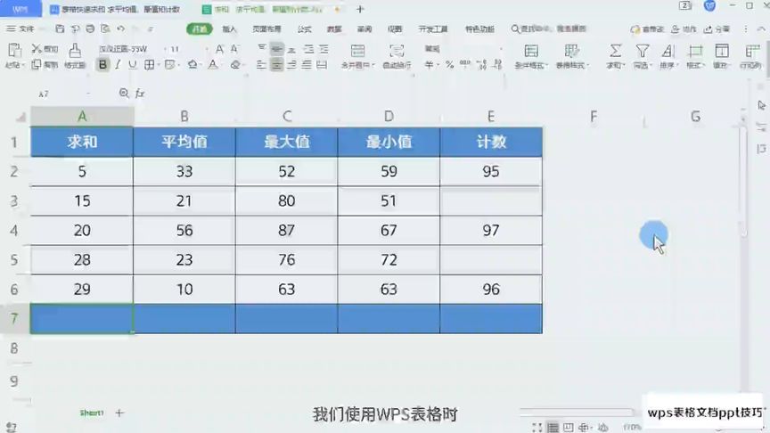 wps表格快速求和 求平均值、最值和计数#excel #excel技巧