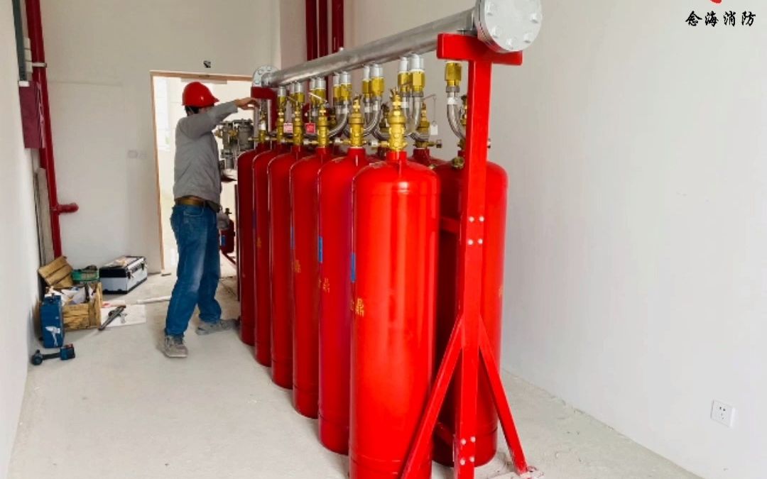 管网七氟丙烷灭火系统施工现场,适用于档案库房、数据中心等
