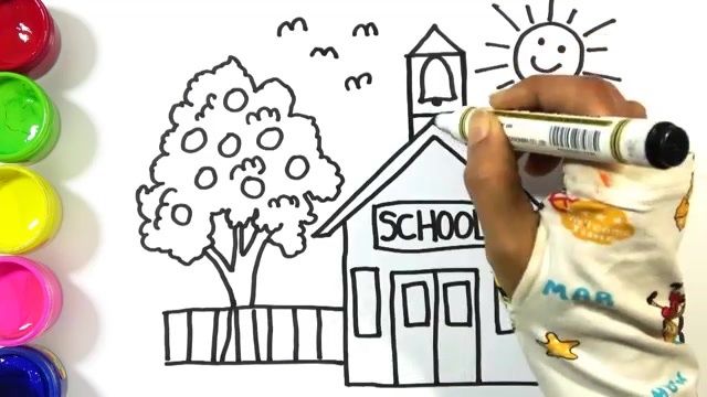 儿童简笔画:乡村小学校