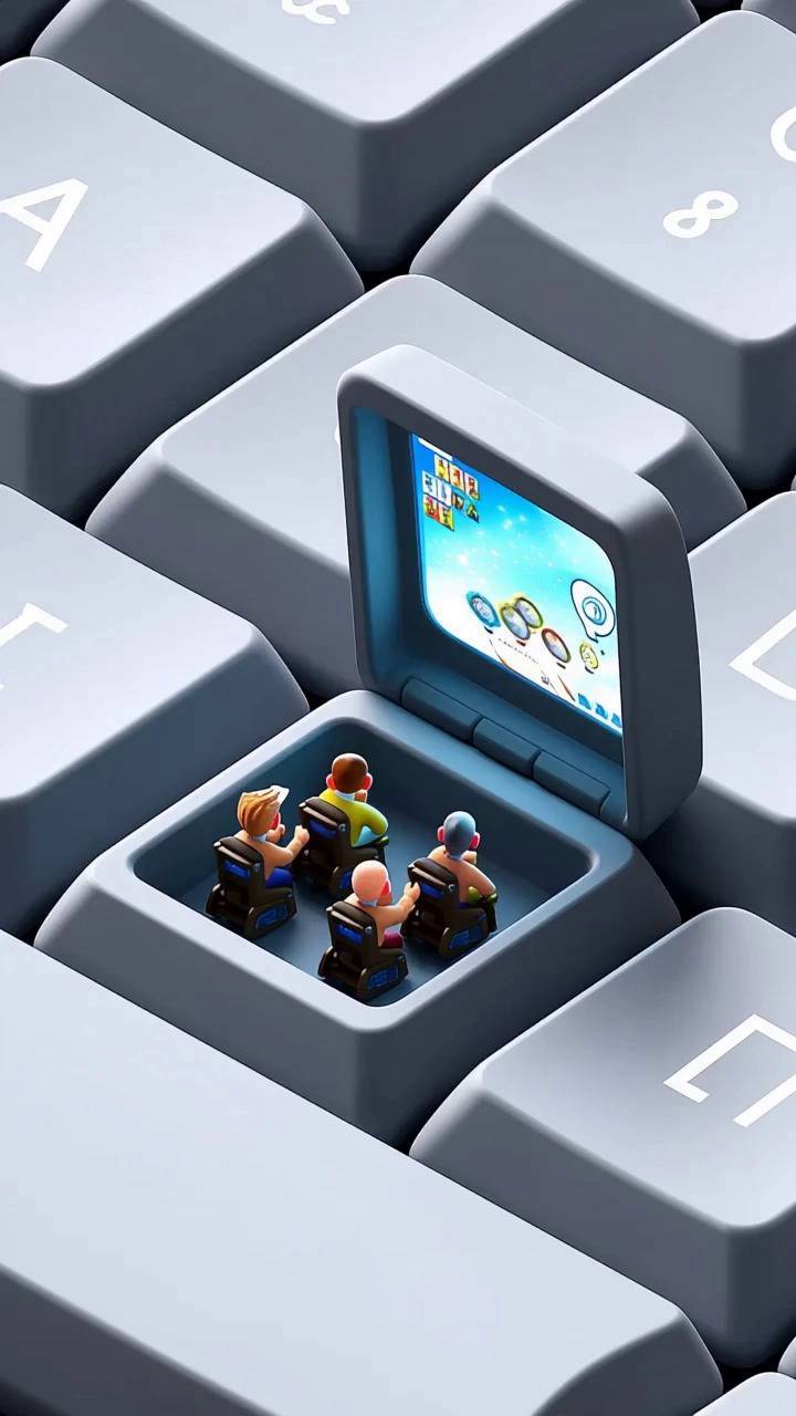 小人兴奋地挥舞手臂,屏幕画面切换为游戏场景