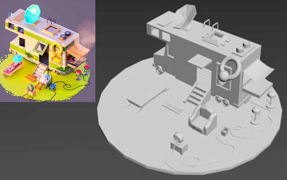 3DMAX游戏场景建模,卡通风格汽车模型制作,从零开始学建模