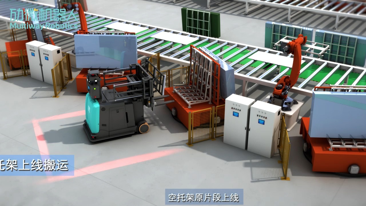劢微机器人智能无人叉车助力光伏行业电池片产线物流自动化解决方案