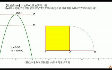 人教版九上第26页,定周长,求矩形面积(最值)